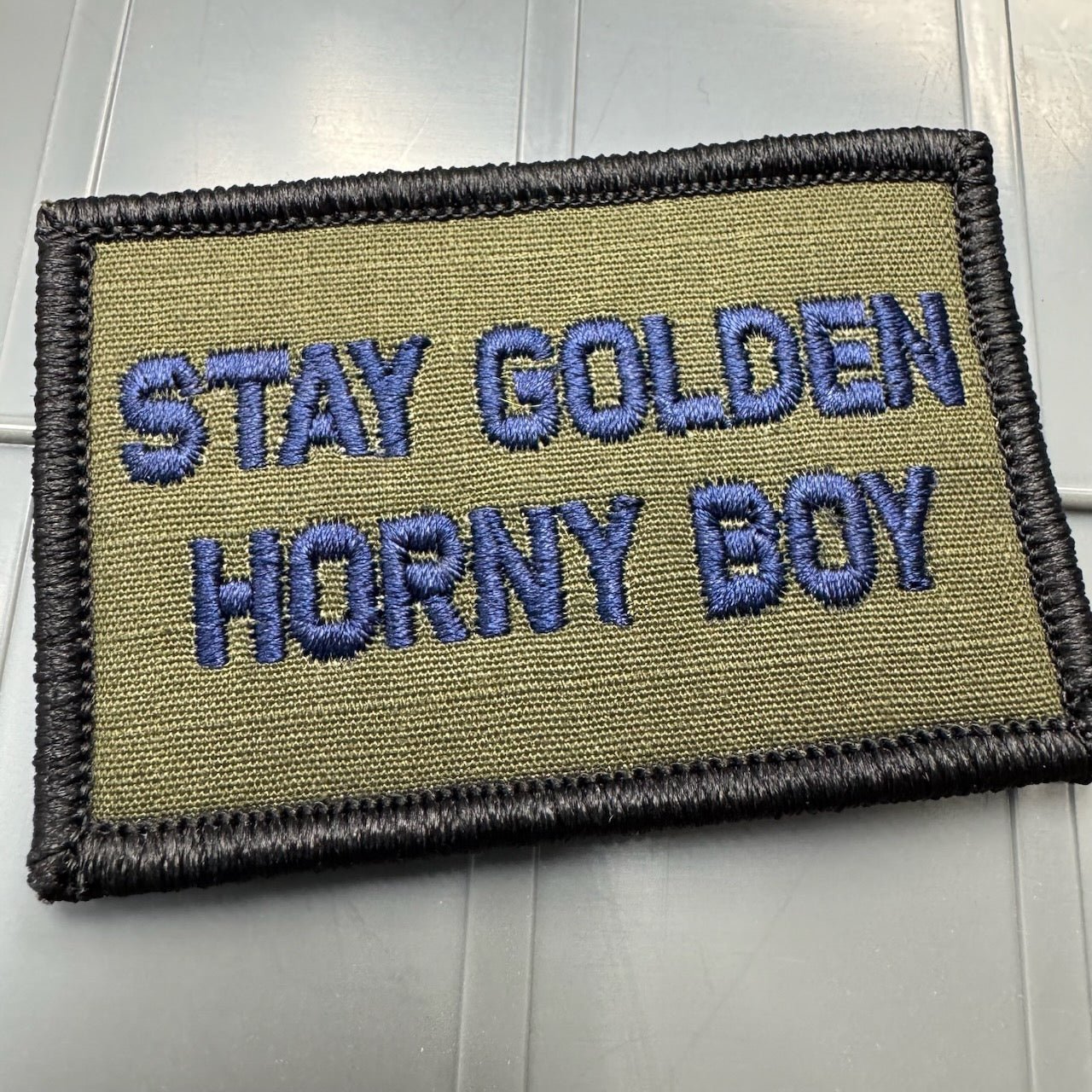 As Seen on Socials - Stay Golden Horny Boy - 2x3 Patch - Olive Drab w ...