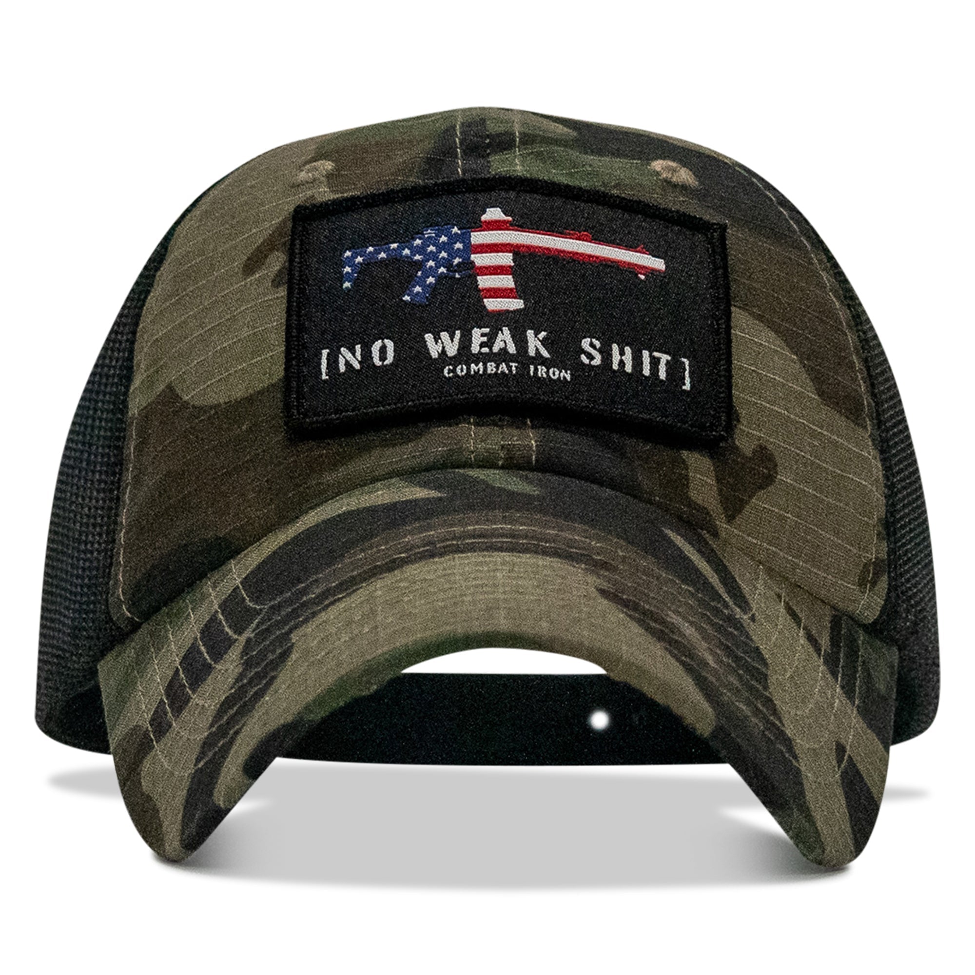 No Weak Shit American Flag Rifle Patch Tactical Ripstop Mesh Snapback ...